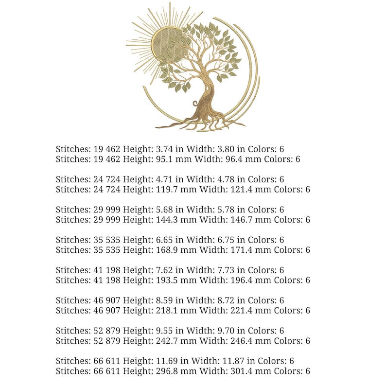 Sun Tree of Life Machine Embroidery Design, Boho Cellestial Style. 8 ...