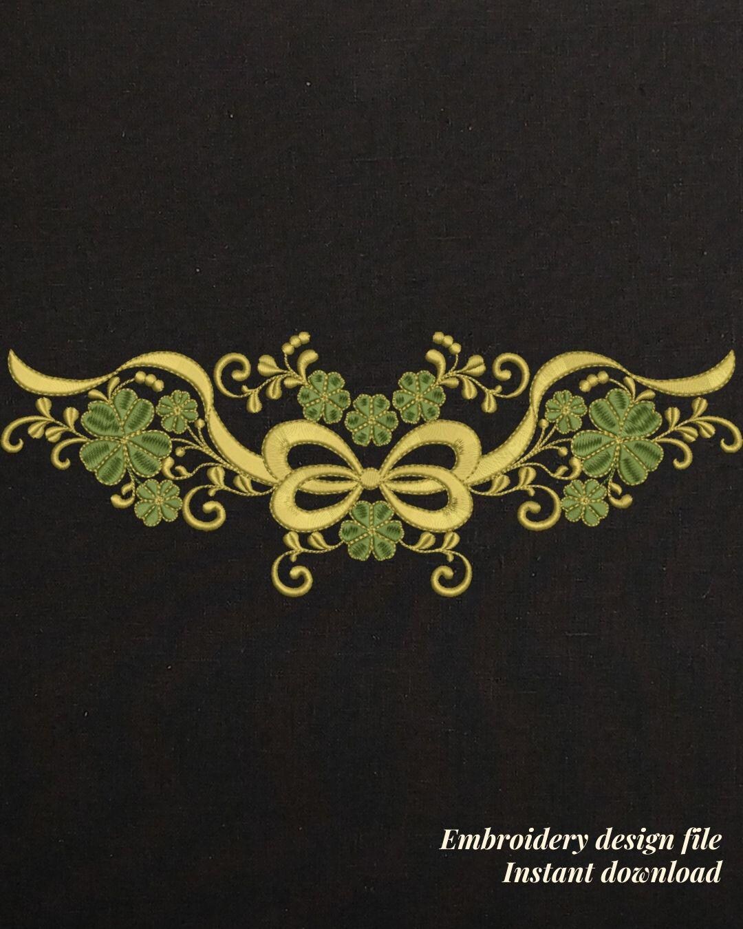 Irish Clover Bow Embroidery Design - Celtic Shamrock Ornament Machine ...