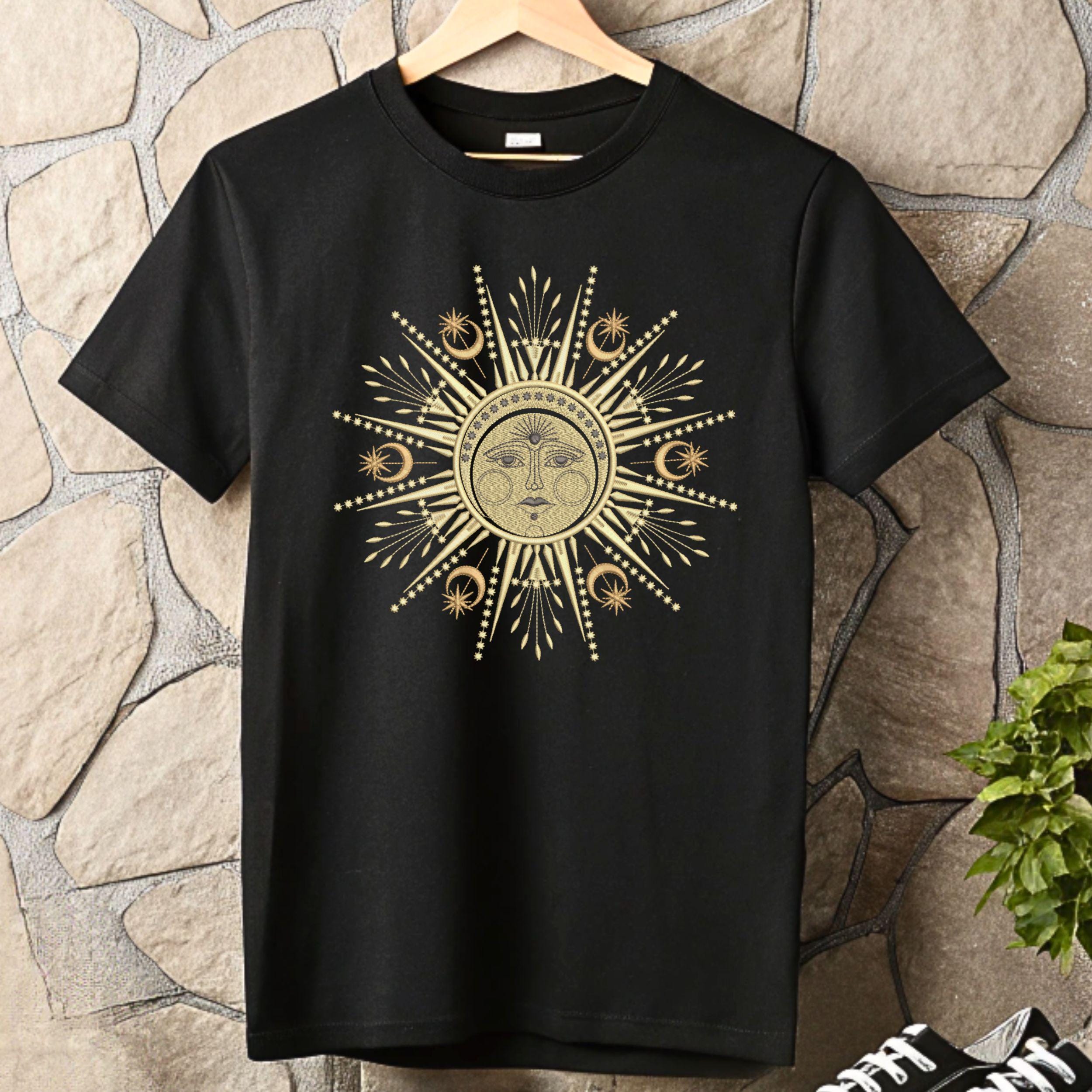 Mystical Sun Face Machine Embroidery Design, Celestial Moon Star ...