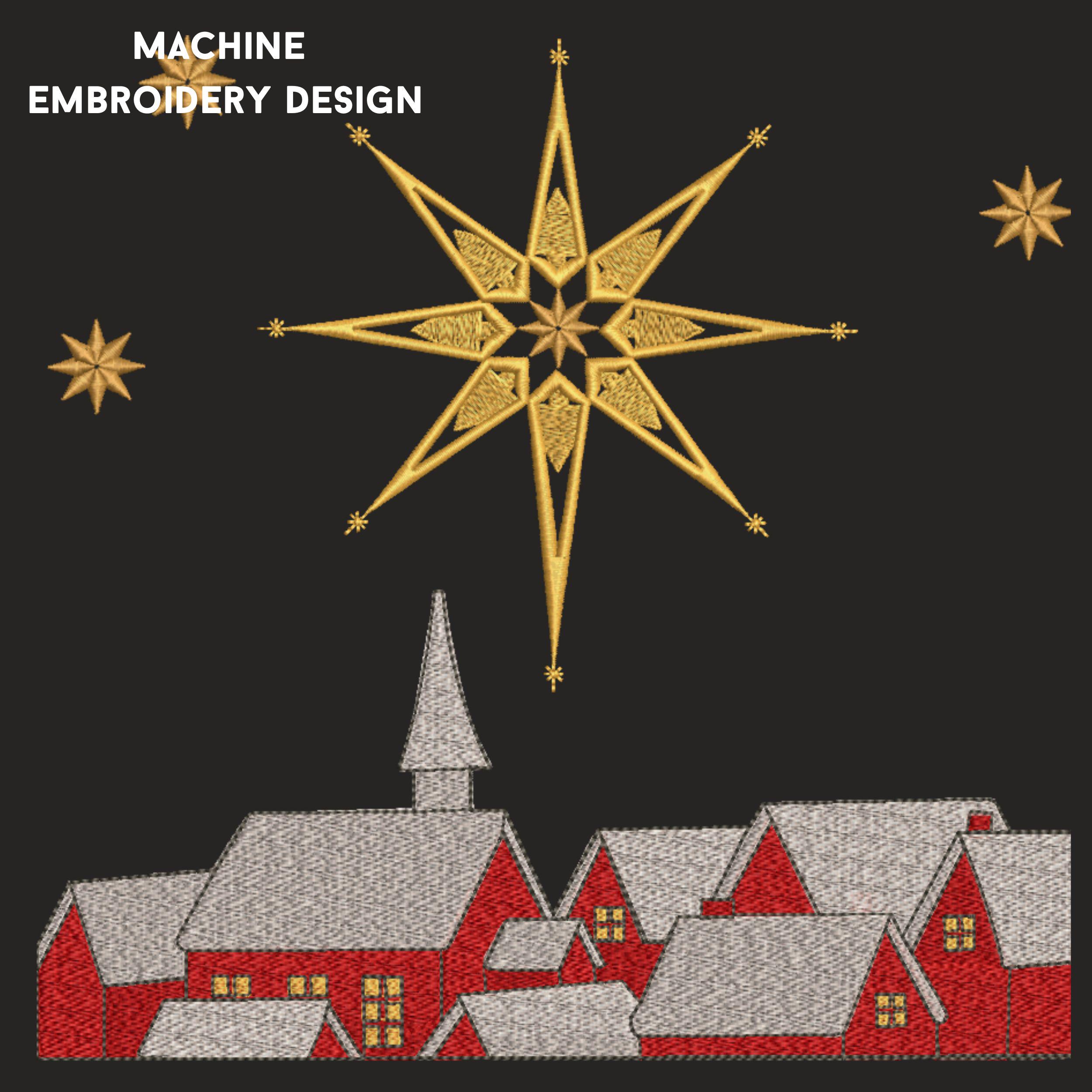 Christmas Star Santa Village Machine Embroidery Design (digital ...
