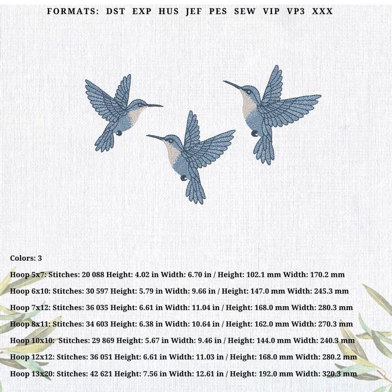 Spring Hummingbirds Trio Embroidery Design Romantic Birds Machine ...