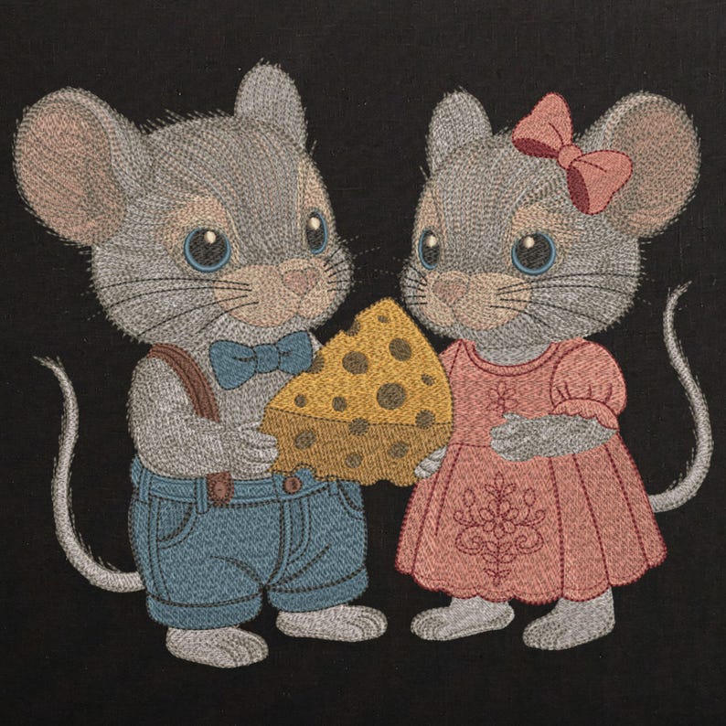 Mouse Couple Embroidery Design: Vintage Mice With Cheese (digital ...