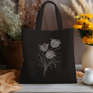 Elegant Tulip Trio Blackwork Machine Embroidery Design, Minimal Line ...