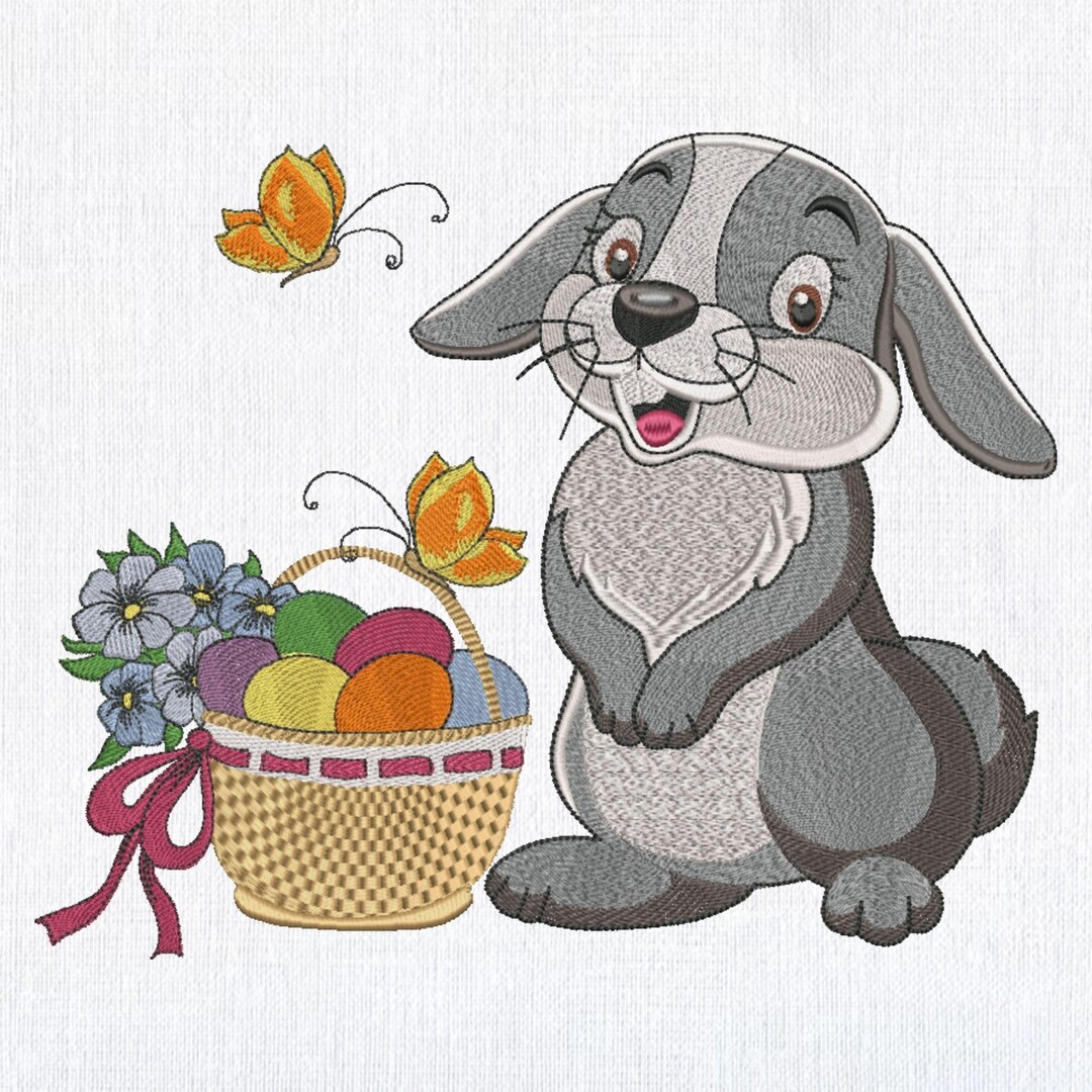 Cute Easter Bunny Basket Machine Embroidery Design, Spring Rabbit ...
