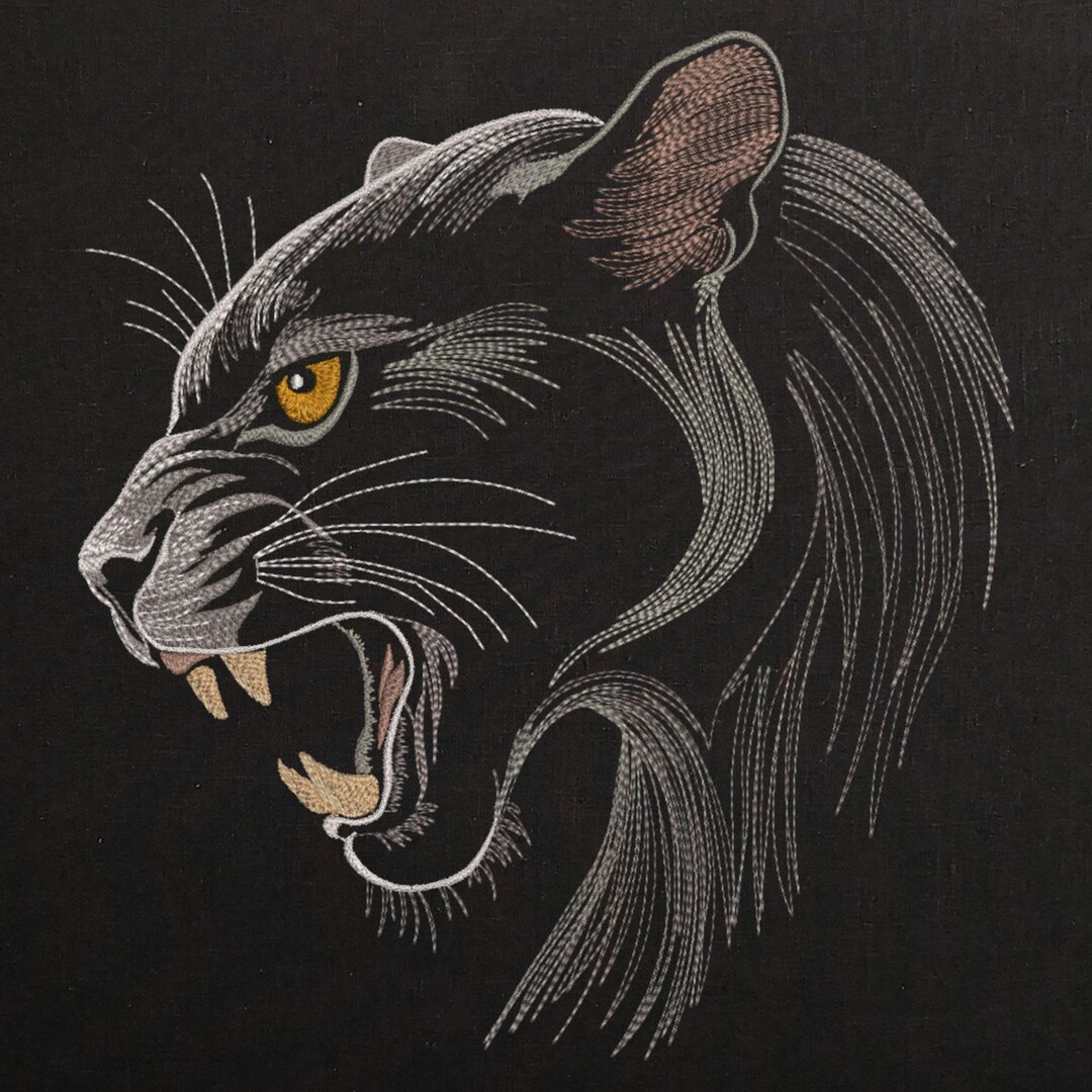Black Panther Embroidery Design: Realistic Jungle Cat (6 Sizes, Digital ...