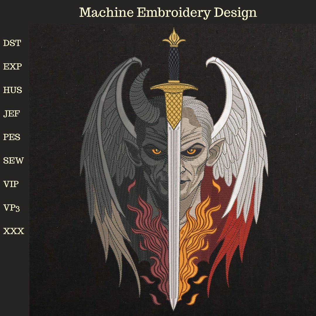 Angel and Demon Machine Embroidery Design, Spiritual Mystical Gothic ...