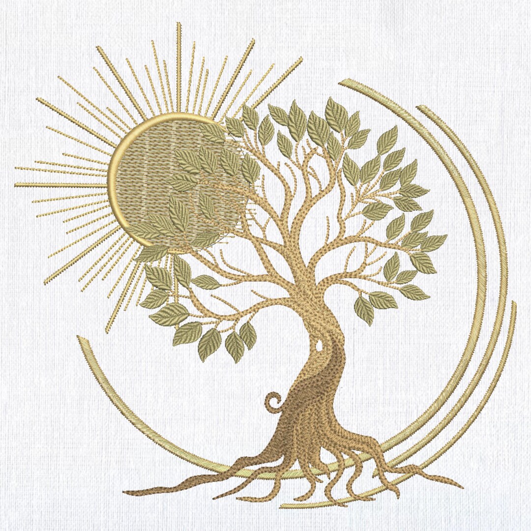Sun Tree of Life Machine Embroidery Design, Boho Celestial Embroidery ...
