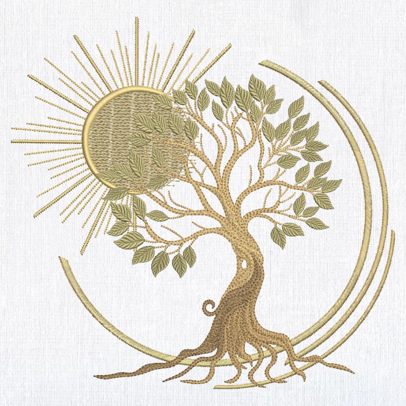 Sun Tree of Life Machine Embroidery Design, Boho Cellestial Style. 8 ...