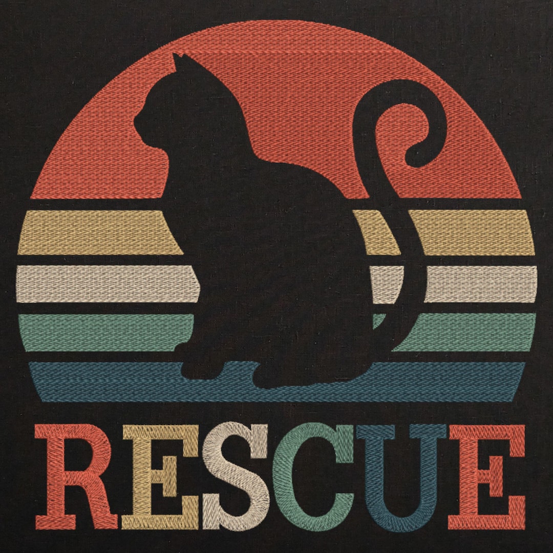 Rescue Cat Silhouette Machine Embroidery Design, Vintage Cat Embroidery ...