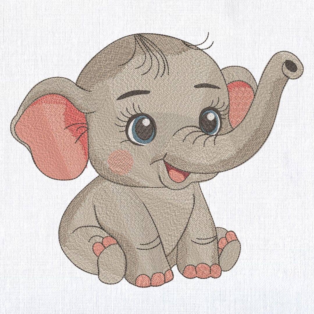 Baby Elephant Wild Safari Machine Embroidery Design, Cartoon Elephant ...
