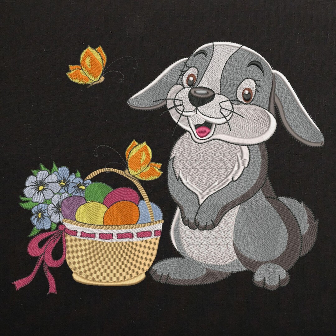 Cute Easter Bunny Basket Machine Embroidery Design, Spring Rabbit ...