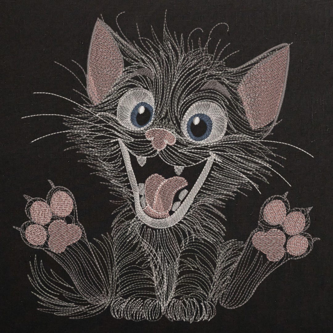 Funny Furry Black Cartoon Cat Machine Embroidery Design, Crazy Spooky ...
