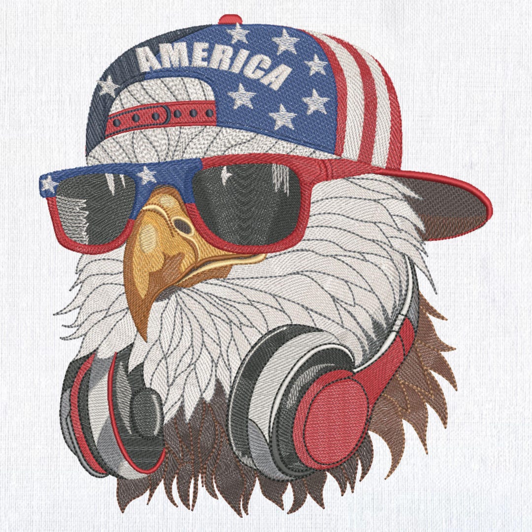 Bald Eagle Embroidery Design: Patriotic Hawk With Cap & Sunglasses (6 ...