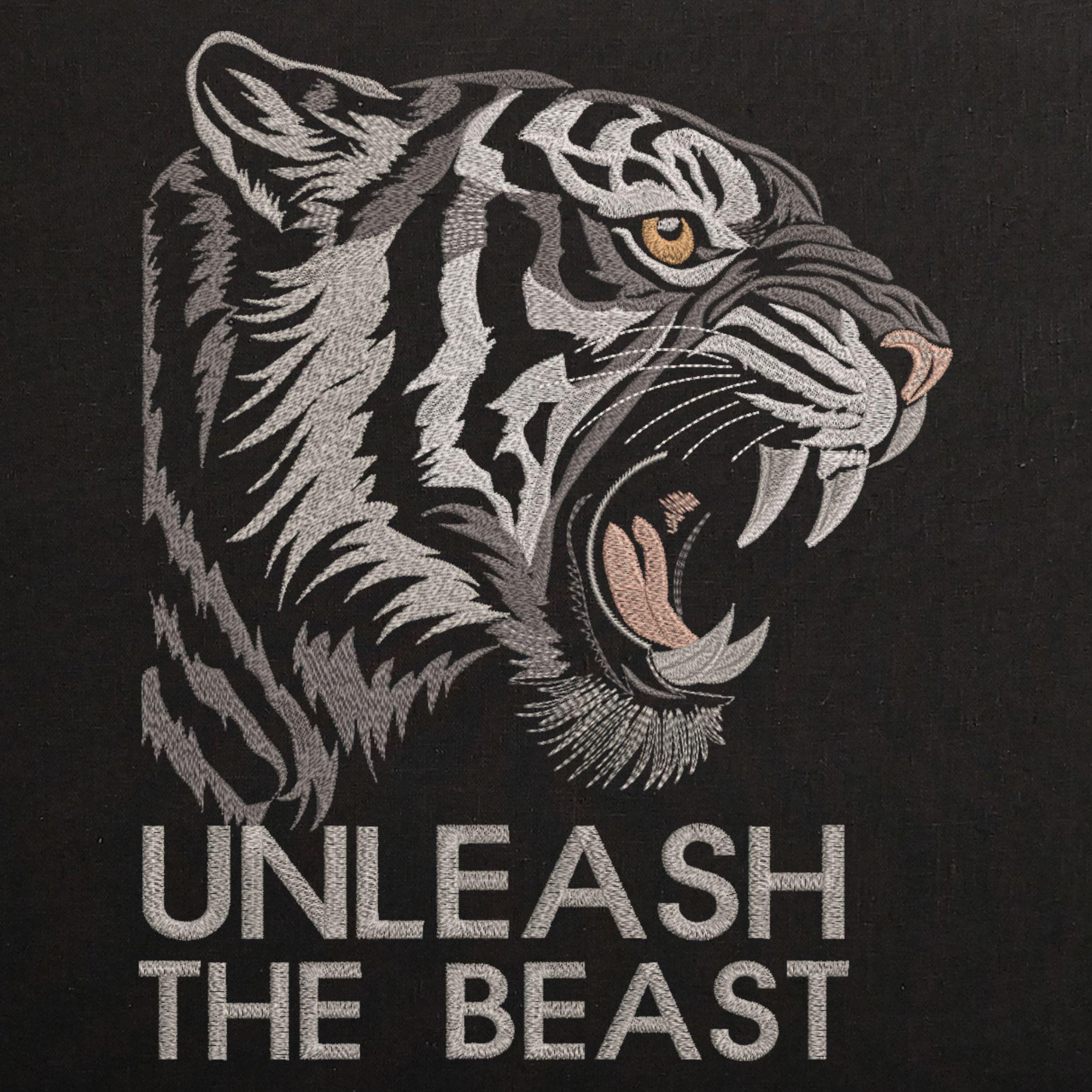 Tiger Head Embroidery Design: Unleash the Beast, Dark Fabric (5x7 to ...