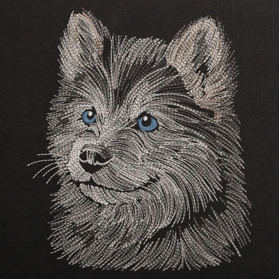 Husky Puppy Embroidery Design: Realistic Blue Eyes Portrait (dark ...