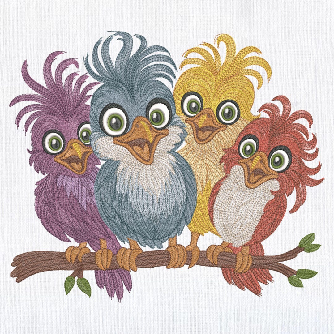 Whimsical Parrot Machine Embroidery Design: Cartoon Birds File (6 Sizes ...