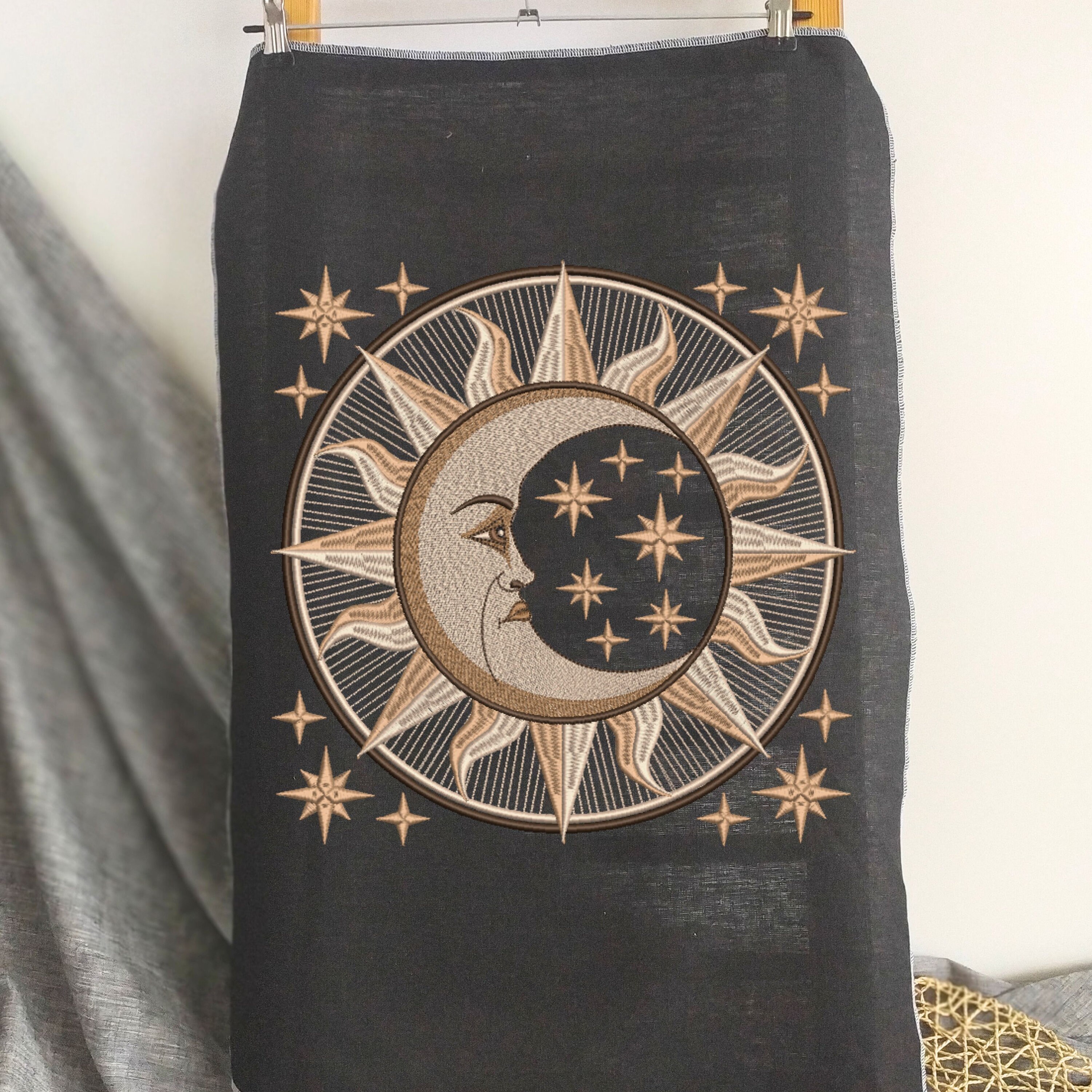 Machine Embroidery Design Moon With Face, Sun & Stars Sun and Moon ...