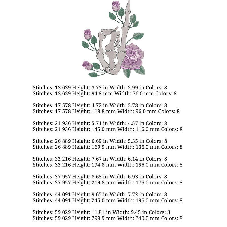 Skeleton Hand Machine Embroidery Design, Gothic Embroidery File, Floral ...