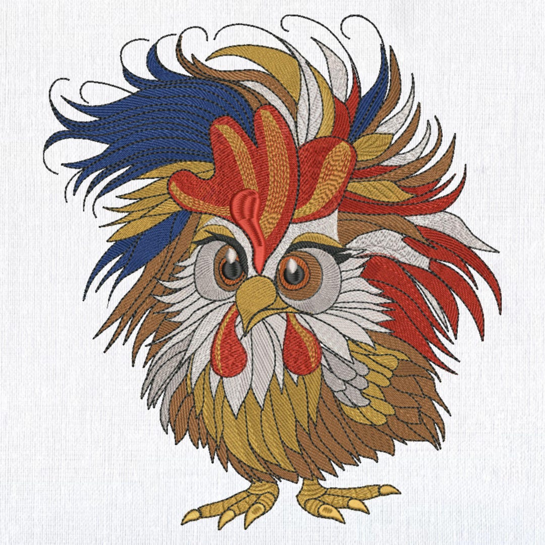 Funny Cockerel Machine Embroidery Design: Colorful Chicken (PES ...