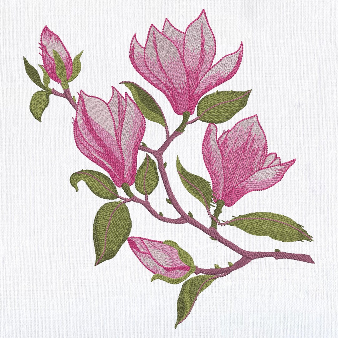 Pink Magnolia Flowers Branch Machine Embroidery Design, Spring Floral ...