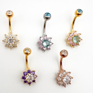 14G Surgical Steel Navel Piercing, Flower Belly Button Ring, Dainty ...