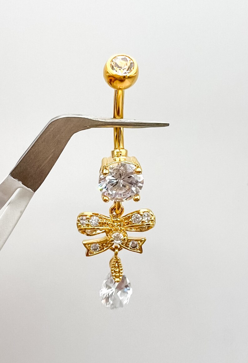 Silver or Gold Dainty Belly Piercing, Belly Ring, Cute Bow Belly Button ...