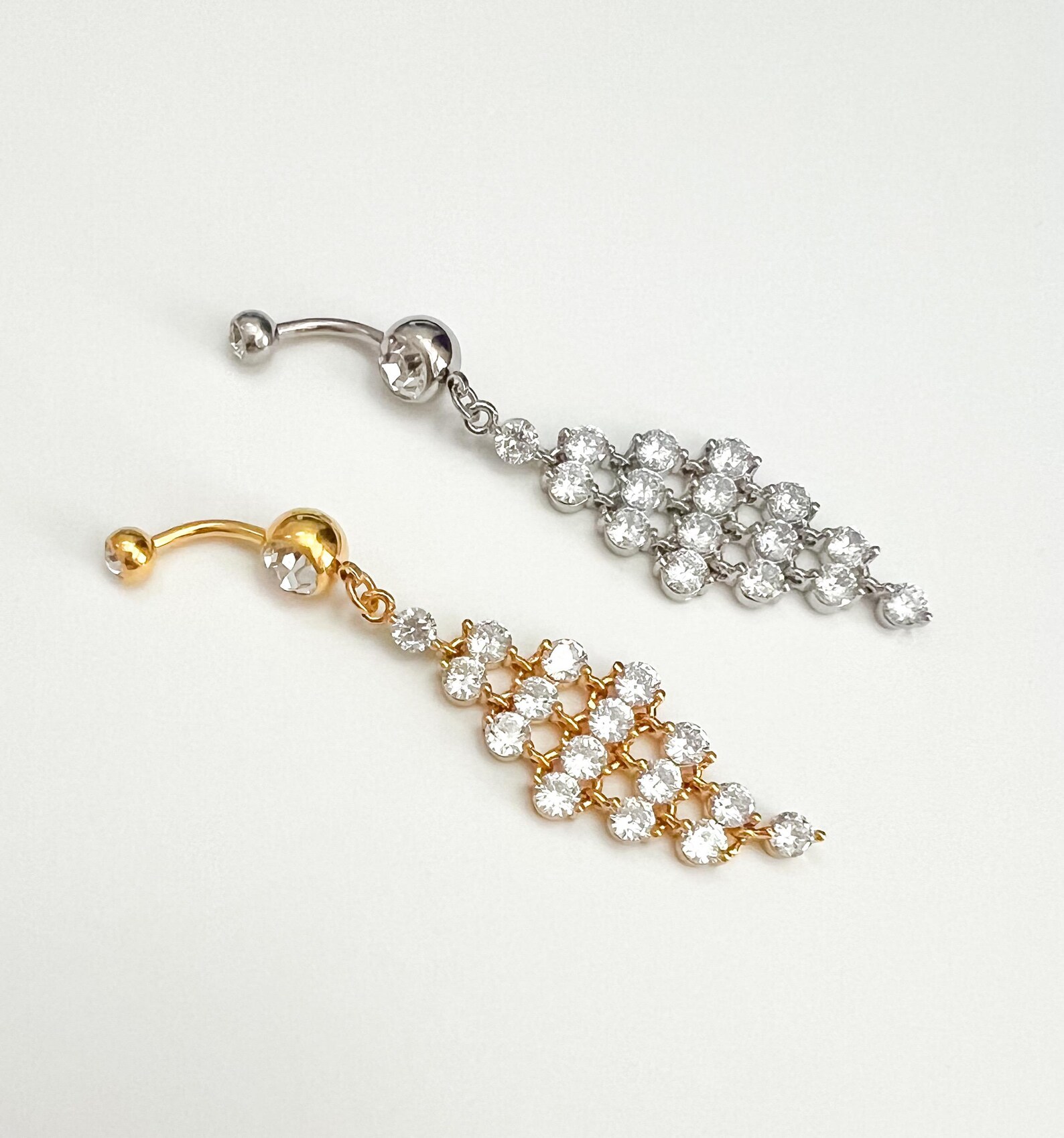 Silver Gold Belly Piercing, Belly Ring, Long Dangling Belly Button Ring ...
