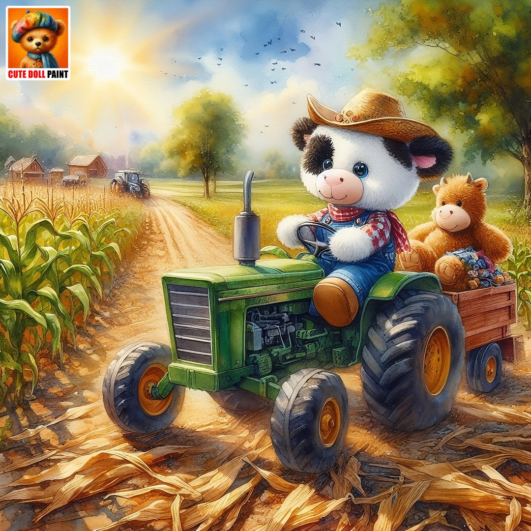 Cow Doll Visit Corn Field V.4 Printable Wall Art Watercolor Painting ...