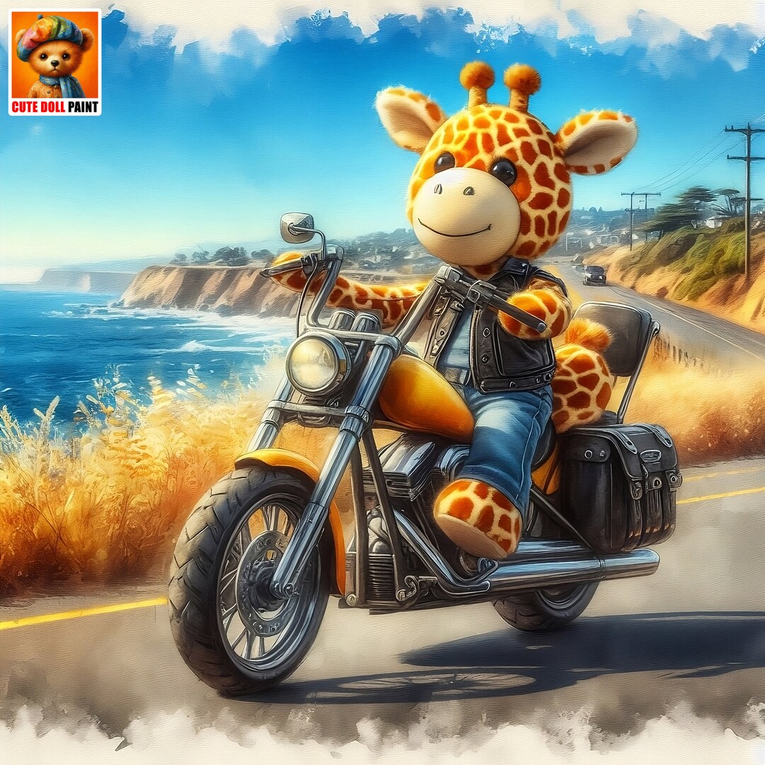 Giraffe Doll Driving Chopper Motorcycle V.2 Printable Wall Art ...