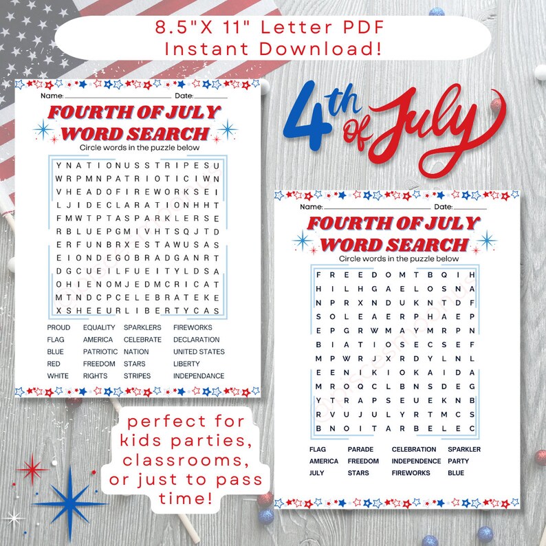 Fourth of July Word Search | 4th of July Party | Printable for Kids ...