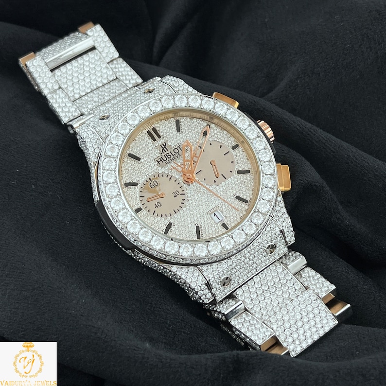 Luxury Design Silver Iced Out Men's Full Diamond Watch, Hublot Watch - Etsy