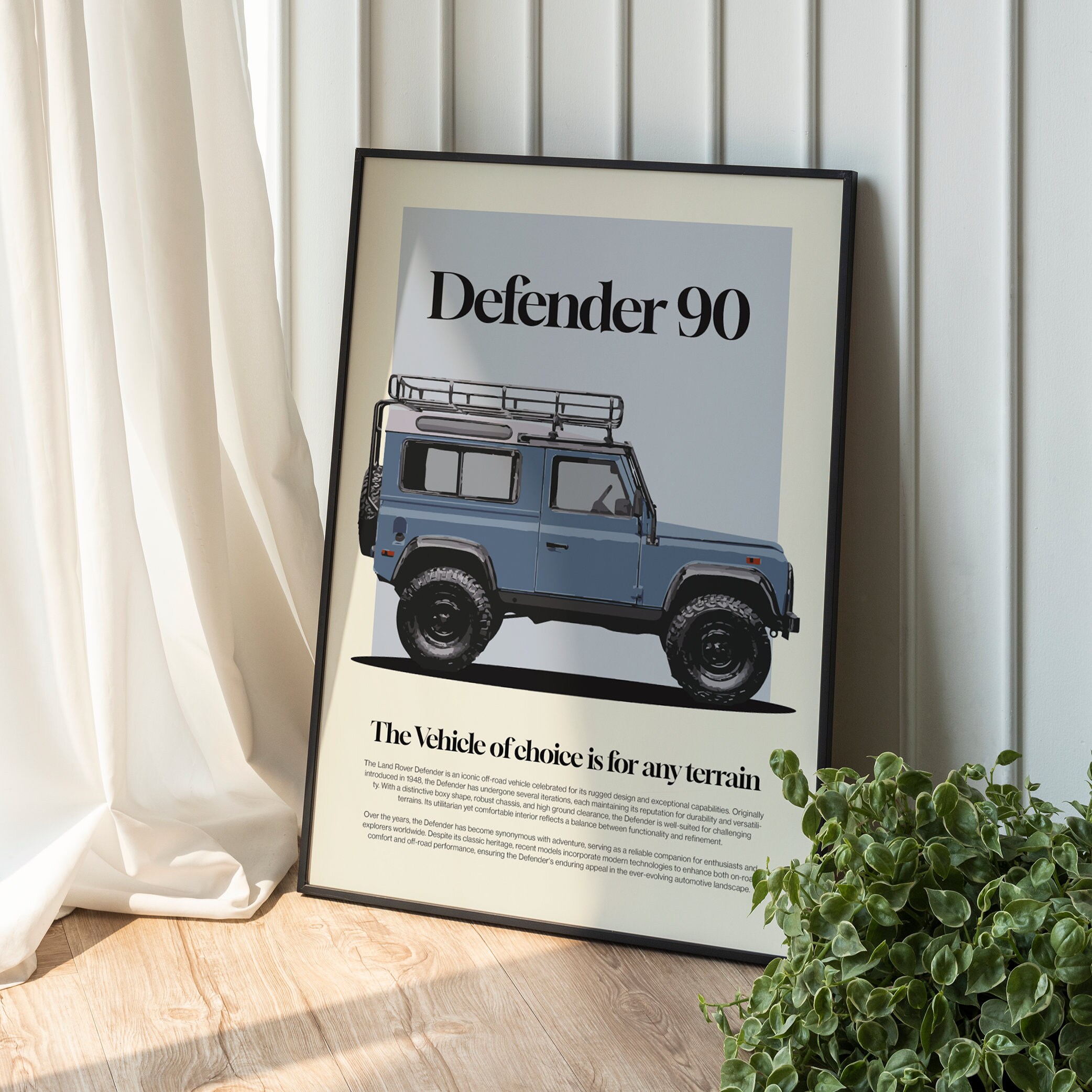 Land Rover Defender 90 Classic Ad, Garage Print, Retro Wall Art, Garage ...
