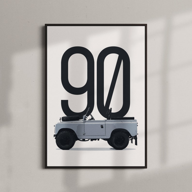 Land Rover Defender 90 Typography Art, Garage Print, Retro Wall Art ...