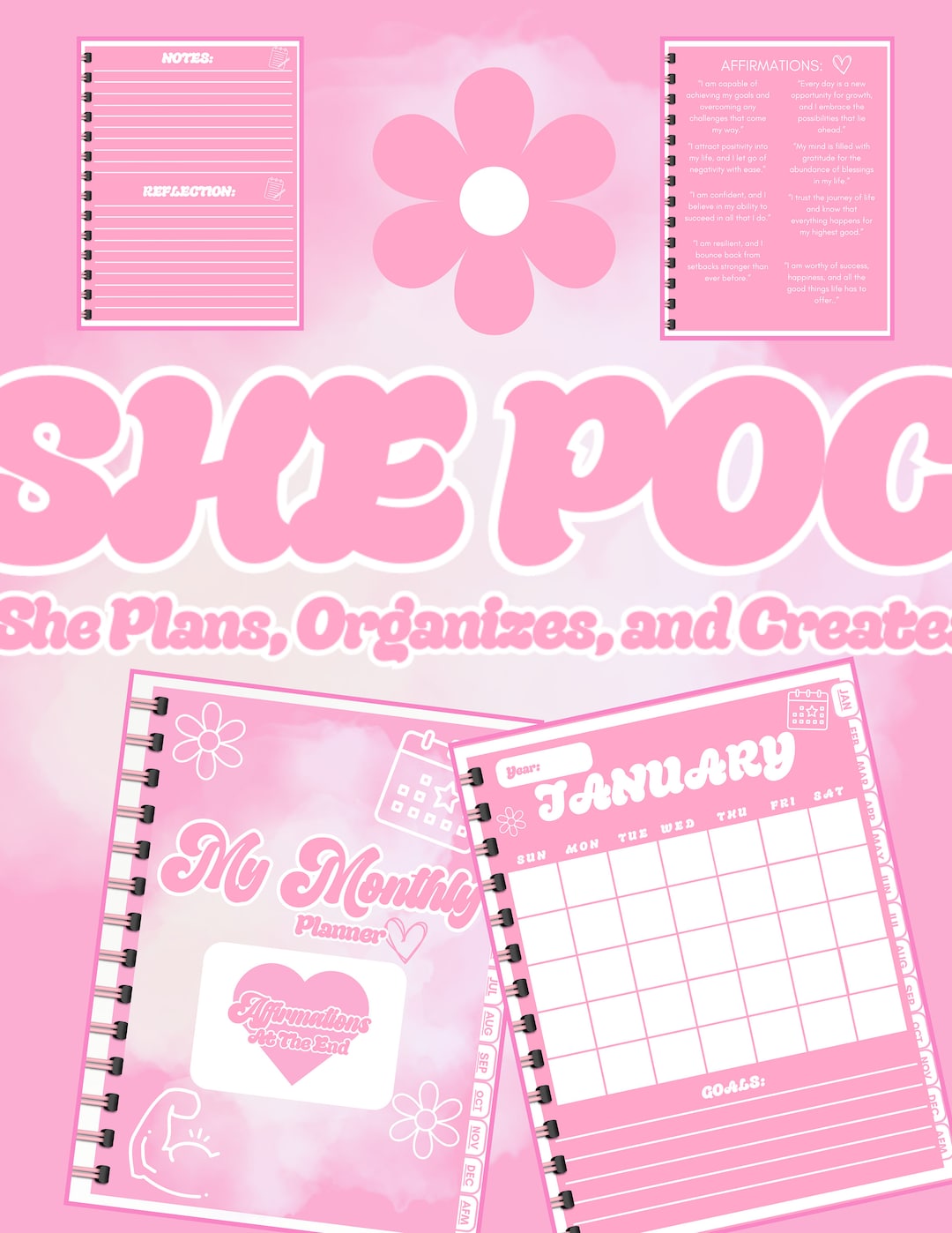 Preppy Monthly Planner W/ Affirmations - Etsy