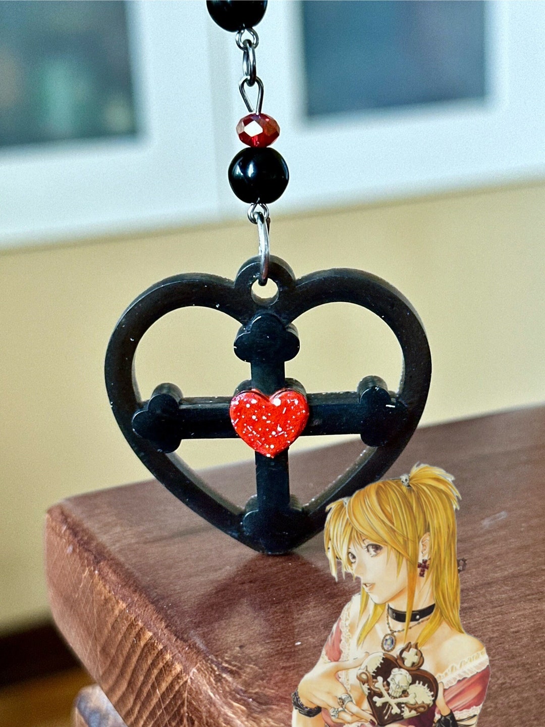 Misa Amane Inspired Keychain in a Shape of Cross and Red Heart in the ...