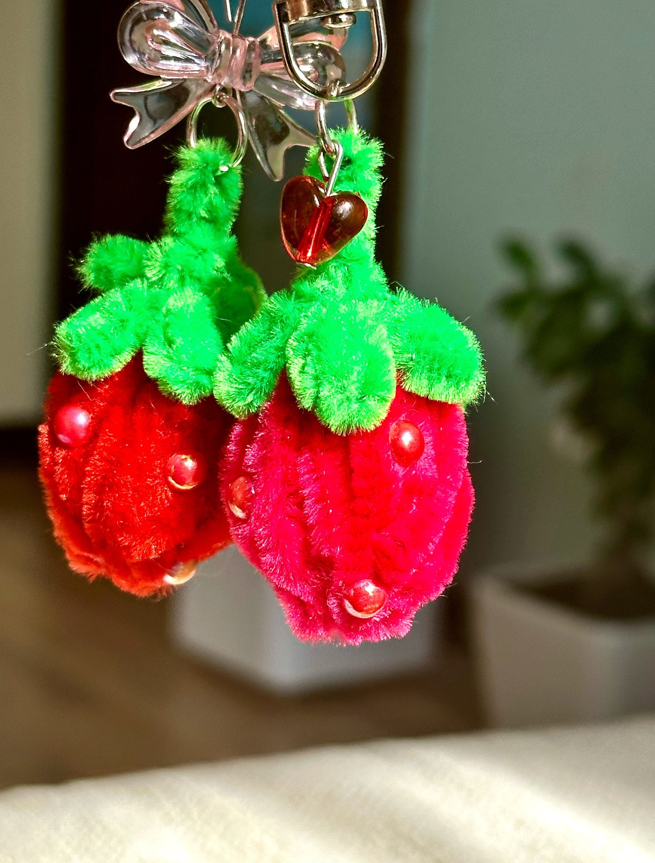 Cute Strawberry Keychains Made of Soft Fluffy Rods. Inspired by Anime ...