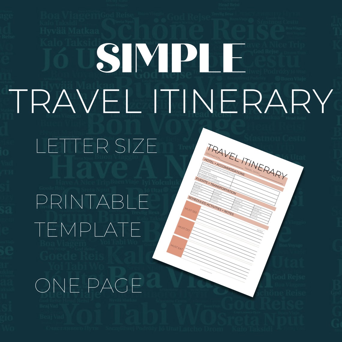 Simple Travel Planner Template | Simple Travel Itinerary | Printable ...