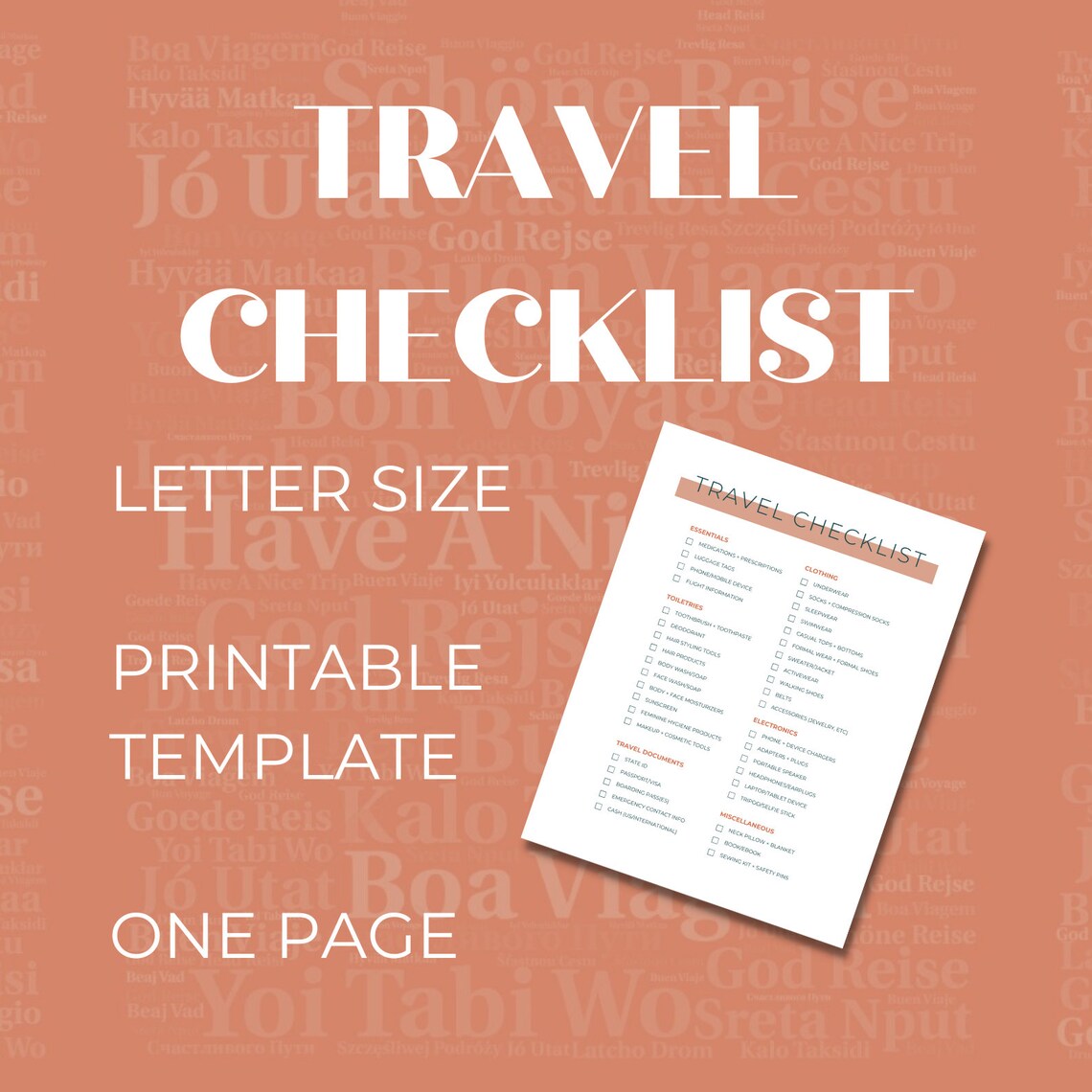 Travel Packing List Printable PDF Template | Checklist | Vacation ...