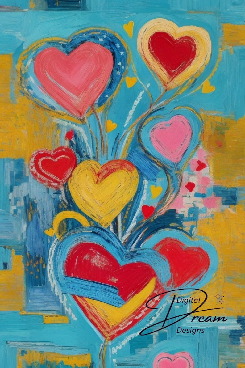 Valentine's Day Hearts Printable Art Romantic Love Wall Decor-instant ...