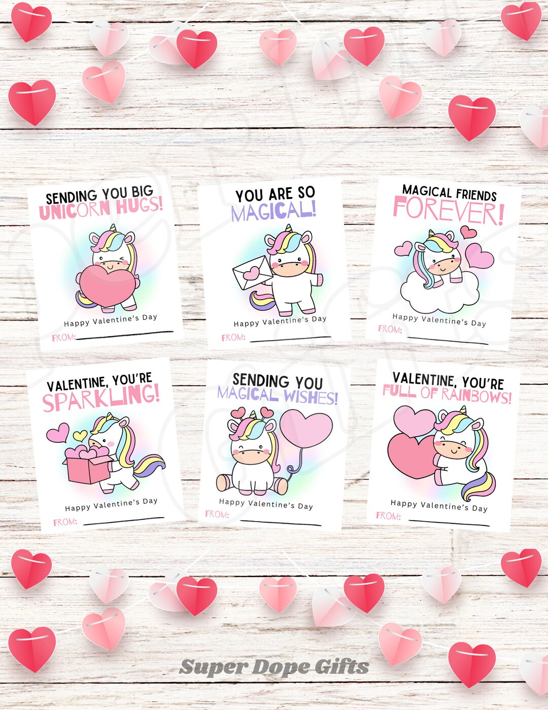 Printable Unicorn Valentine's Day Cards, Preschool, Grade School ...