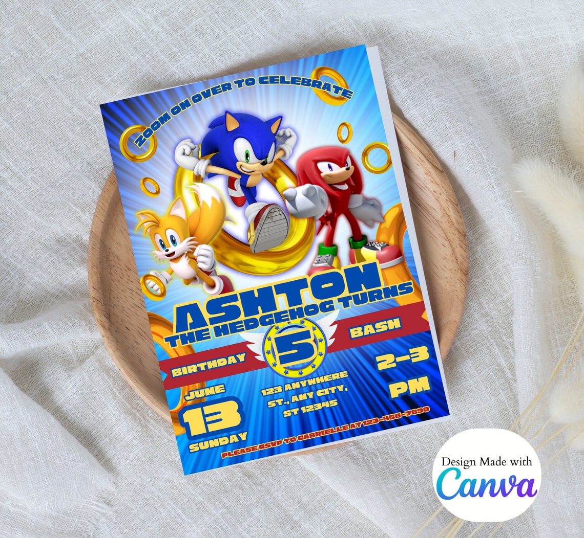 Sonic Birthday Invitation, Sonic Invitation, Sonic Party Invite, Kids ...