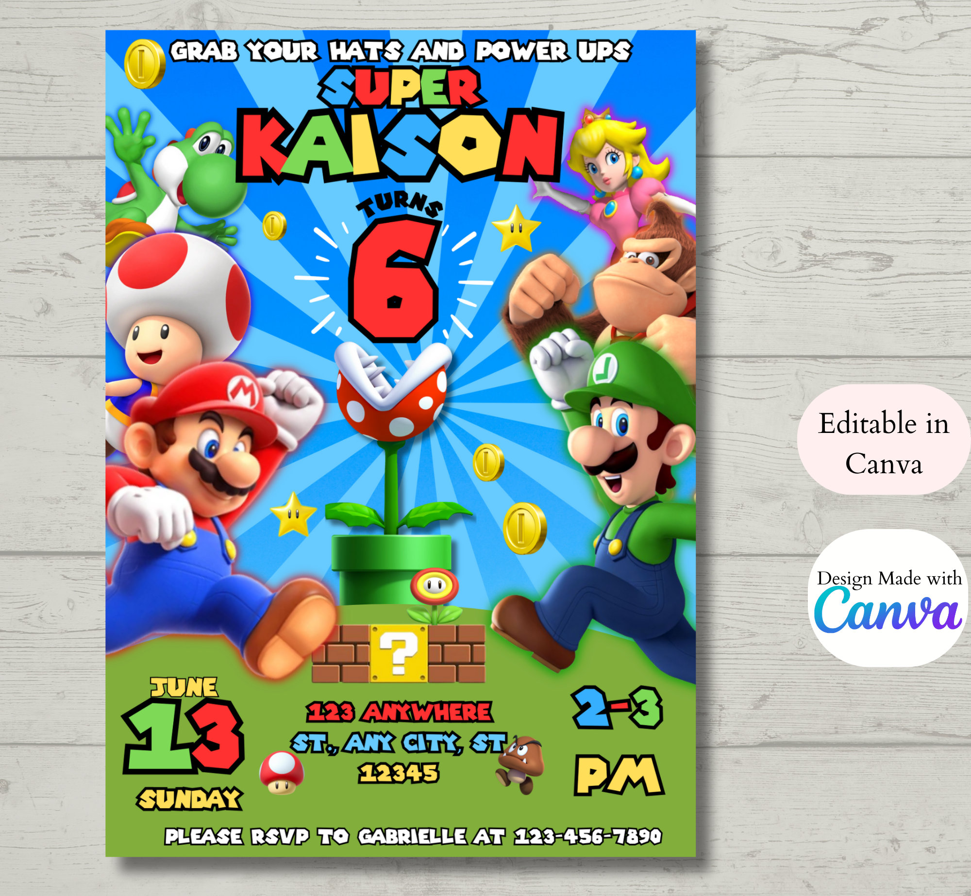 Super Mario Birthday Invitation | Mario Bros Birthday Party Invite ...