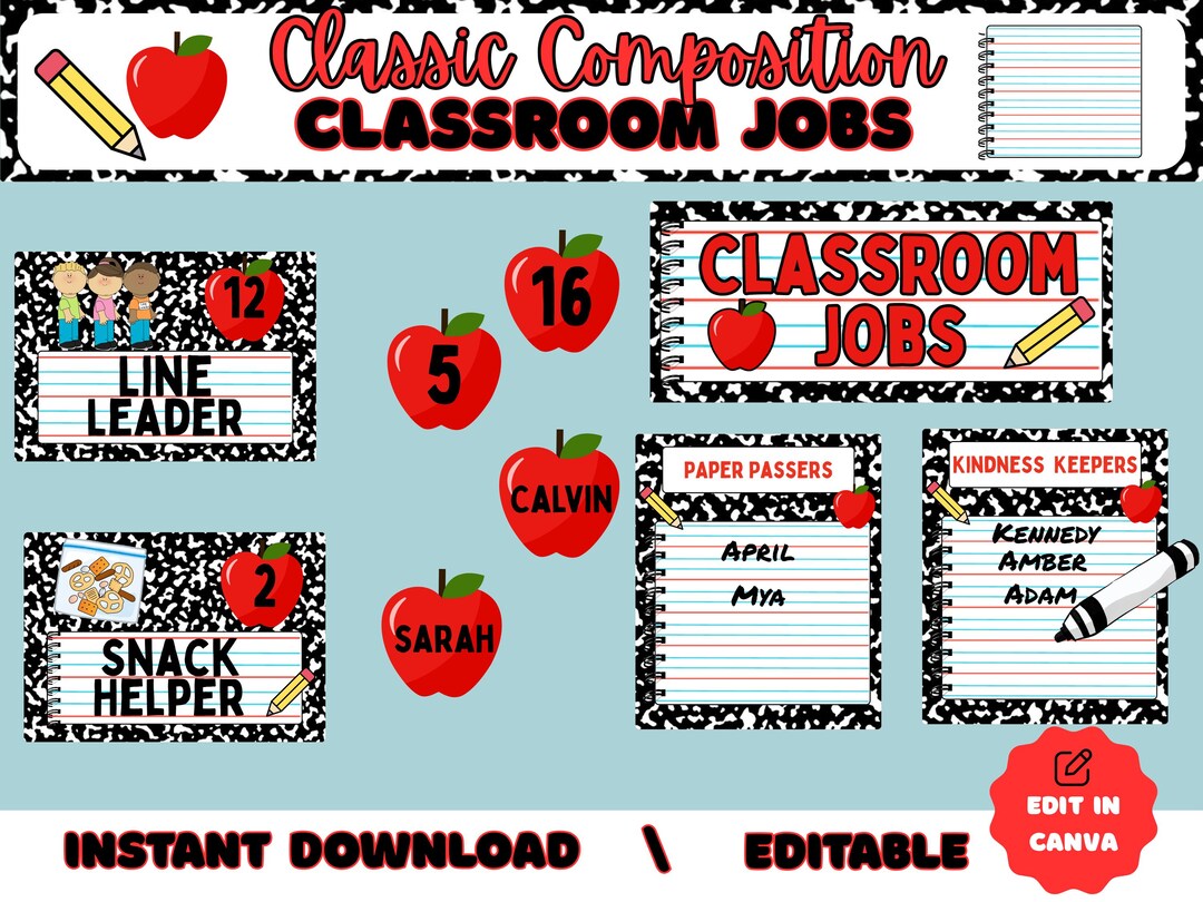 Classroom Job Display, Editable Canva Templates, Classic Composition ...