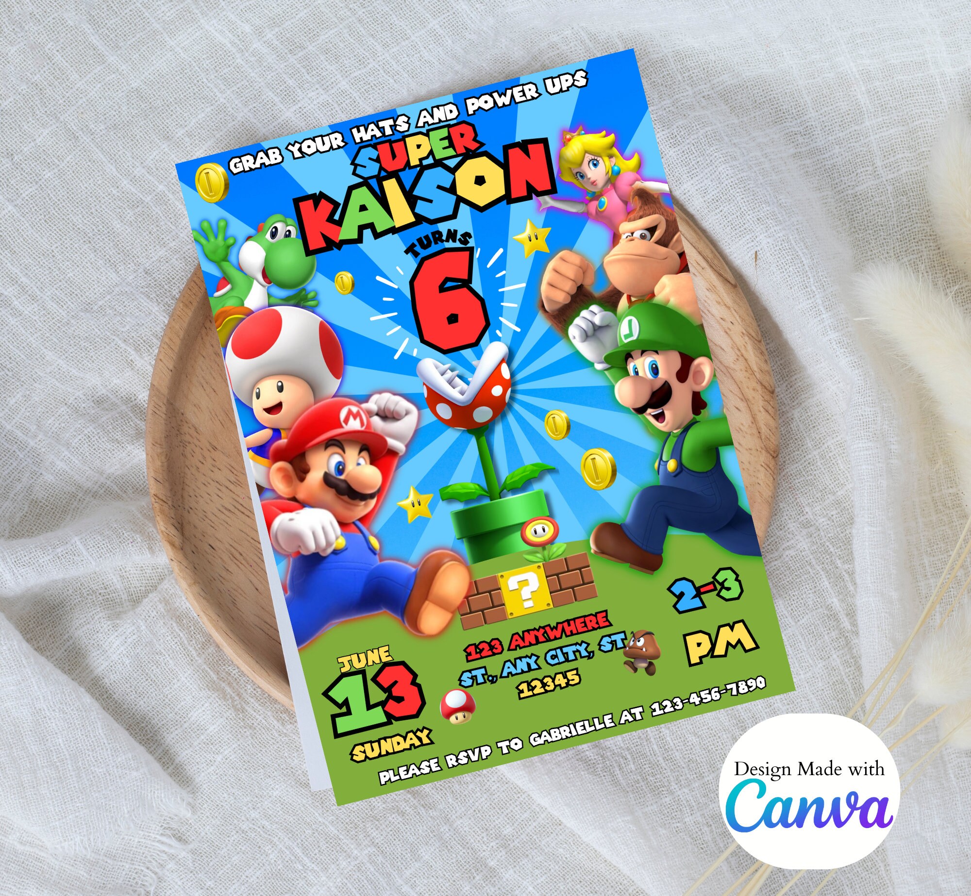 Super Mario Birthday Invitation | Mario Bros Birthday Party Invite ...