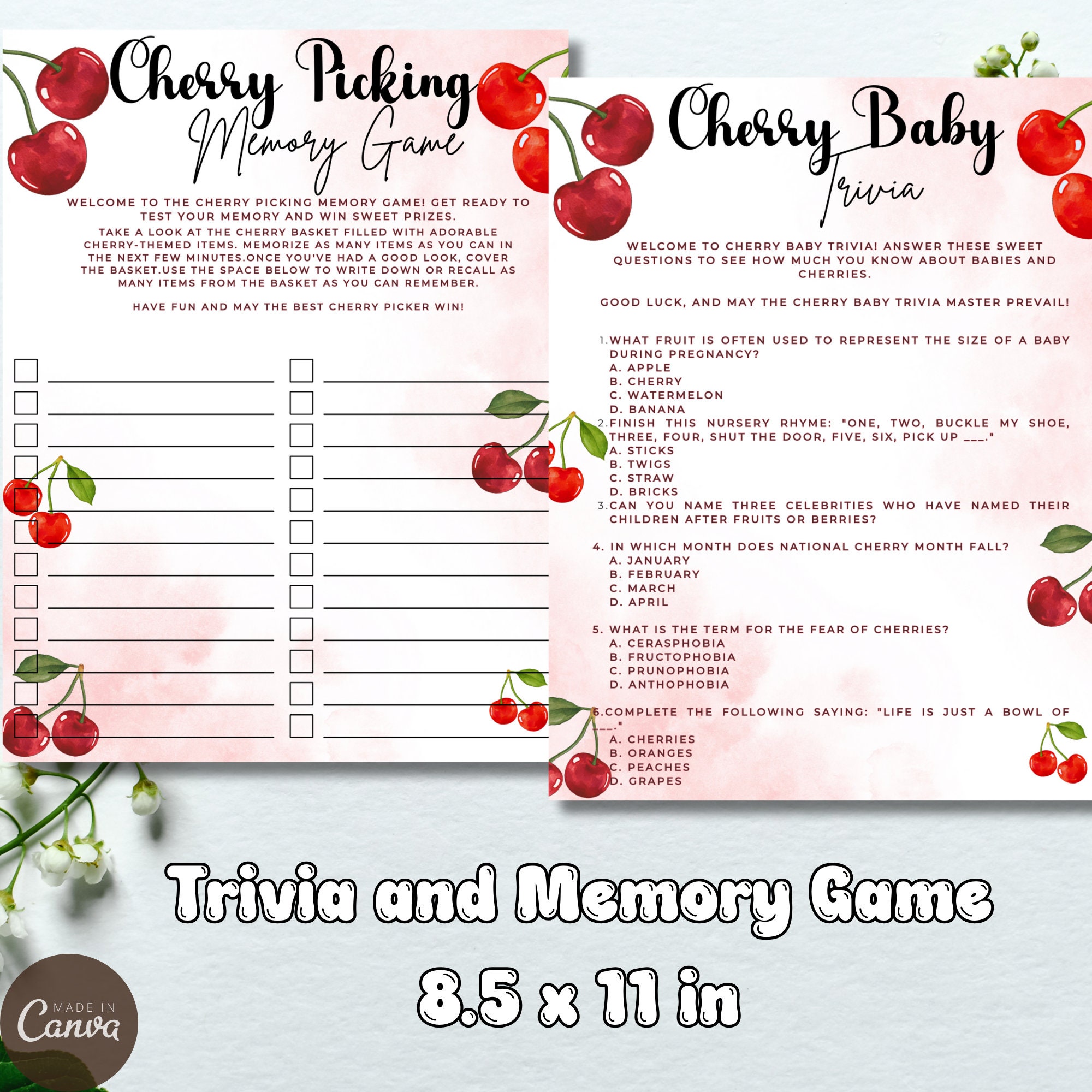 Editable Cherry Sweet Baby Shower Invitation Bundle, Cherry Baby Shower ...