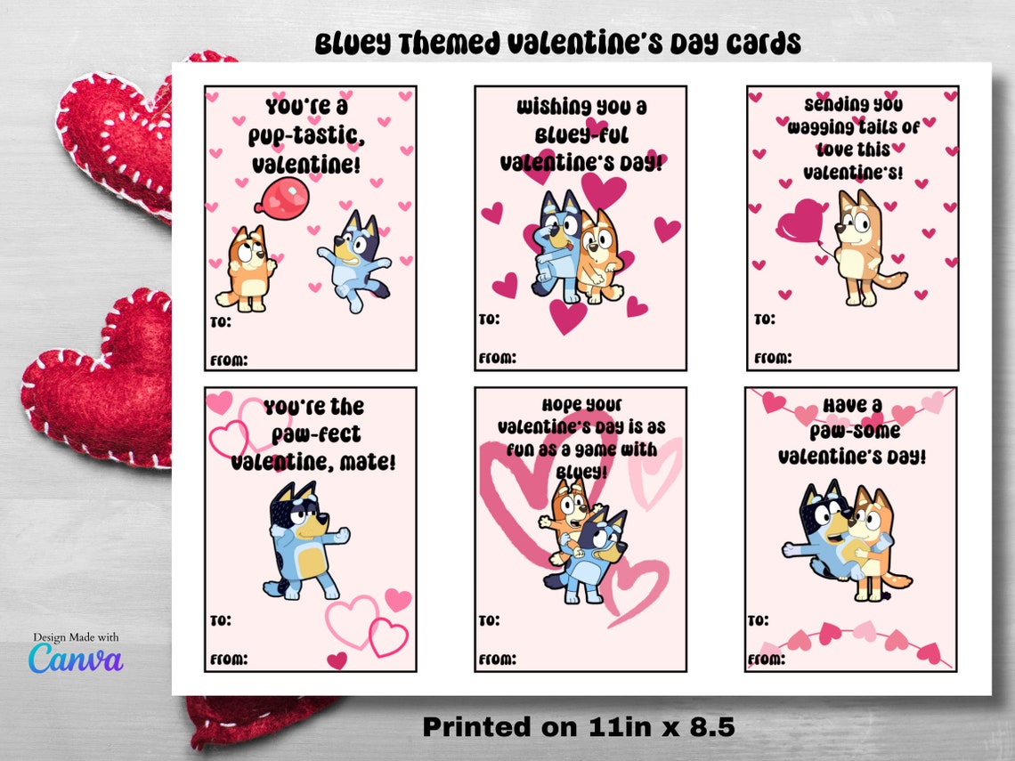 Printable Bluey Valentine Cards, Bingo Valentines Day Cards, Kids ...