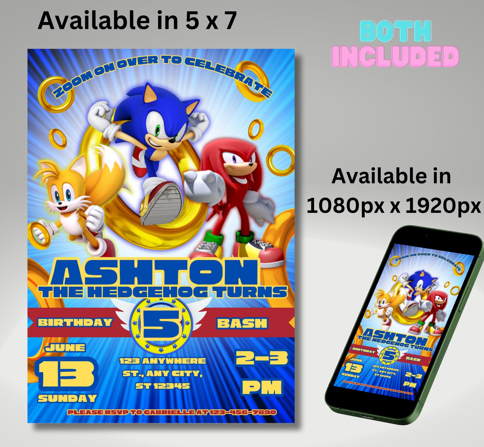 Sonic Birthday Invitation, Sonic Invitation, Sonic Party Invite, Kids ...