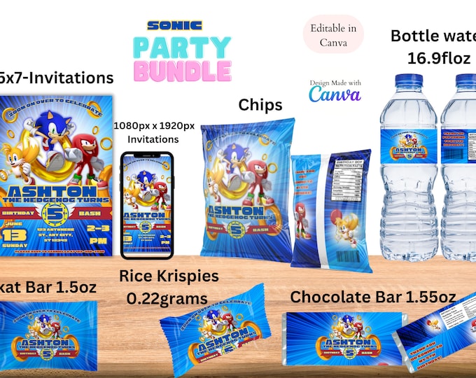 Sonic Birthday Party Bundle Sonic Chip Bags, Rice Krispies, Water ...