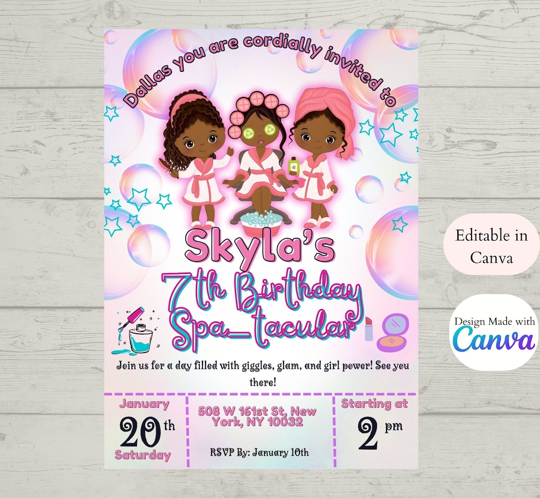 Editable Spa Birthday Invitation Template, Spa Party, Editable Pamper ...