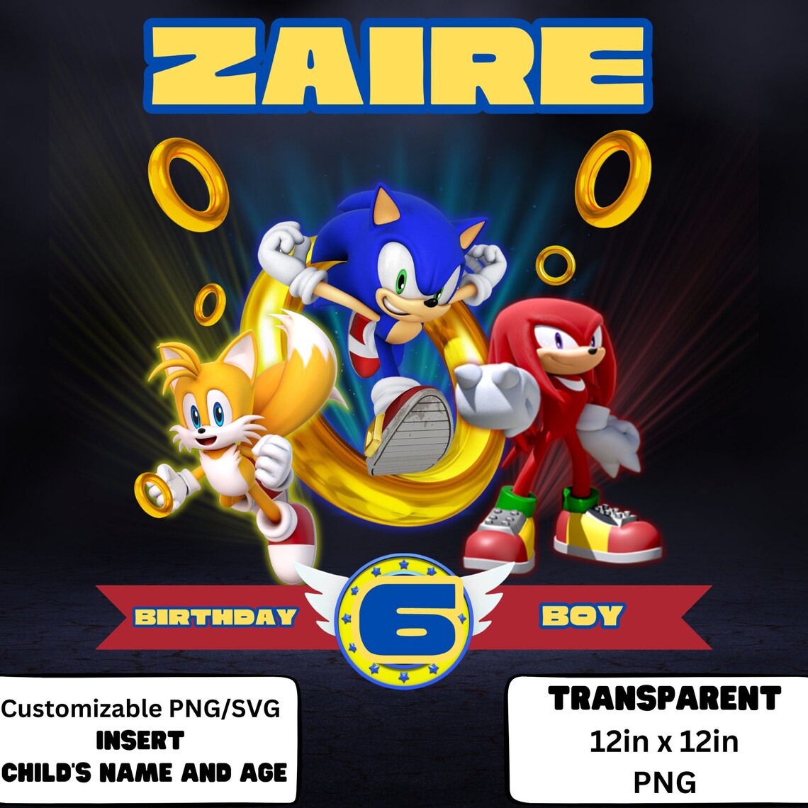 Editable Sonic Birthday PNG, Custom Sonic Name PNG, Sonic Birthday Age ...